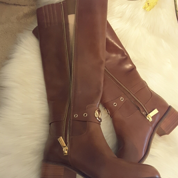 Michael Kors | Shoes | Michael Kors Leather Boot With Gold Hardware ...